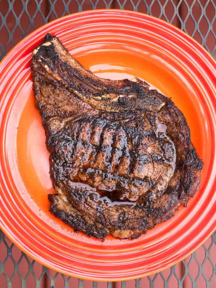 Grilled Cowboy Ribeye Reverse Seared with Garlic and Herb Baste ...