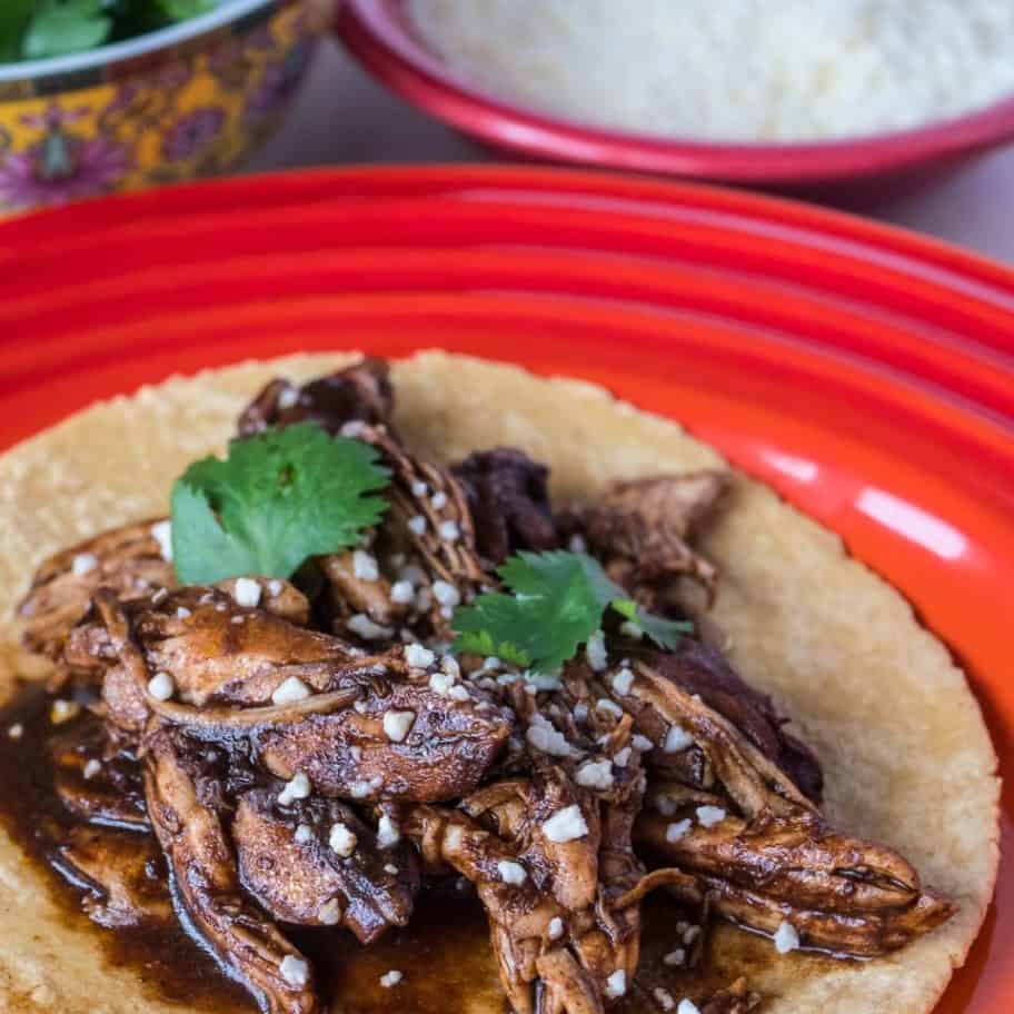 Pressure Cooker Shredded Chicken in Black Mole Sauce - DadCooksDinner